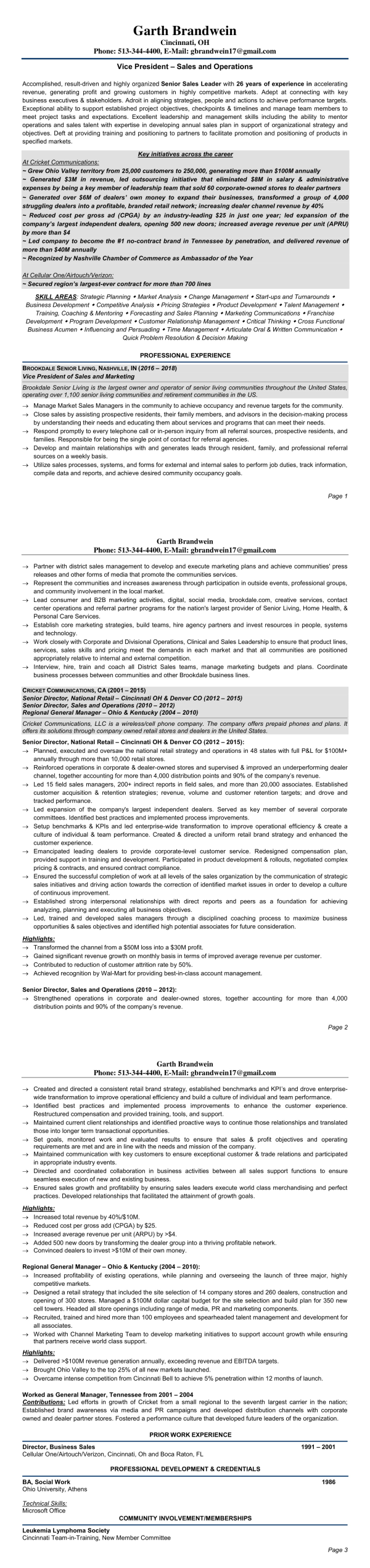 Garth Brandwein Resume - Career Growth