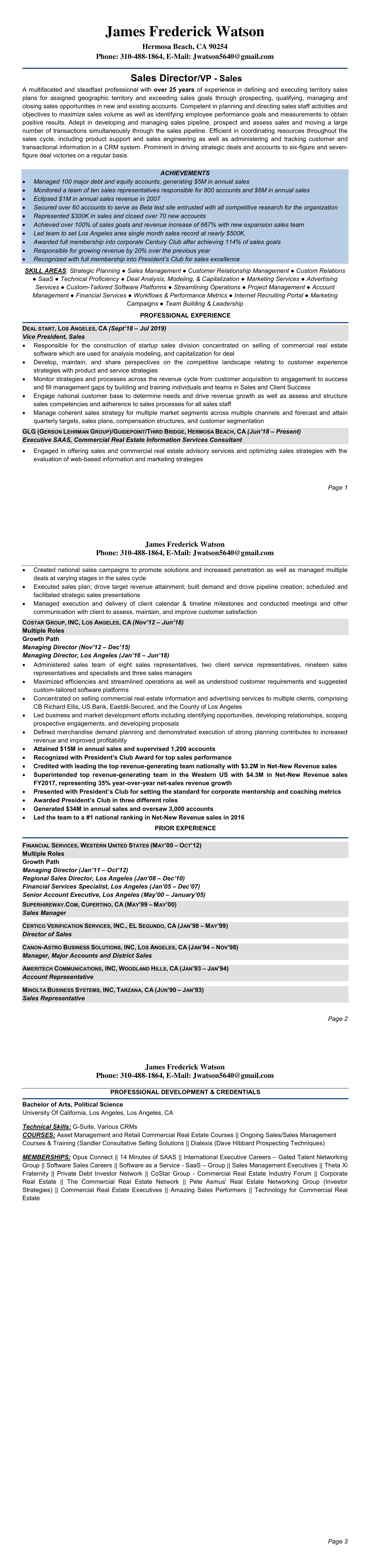 James Watson Resume - Career Growth