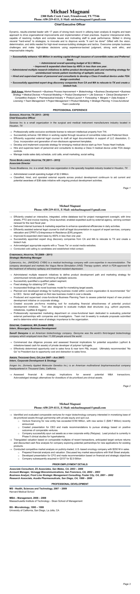 Michael Magnani Resume - Career Growth