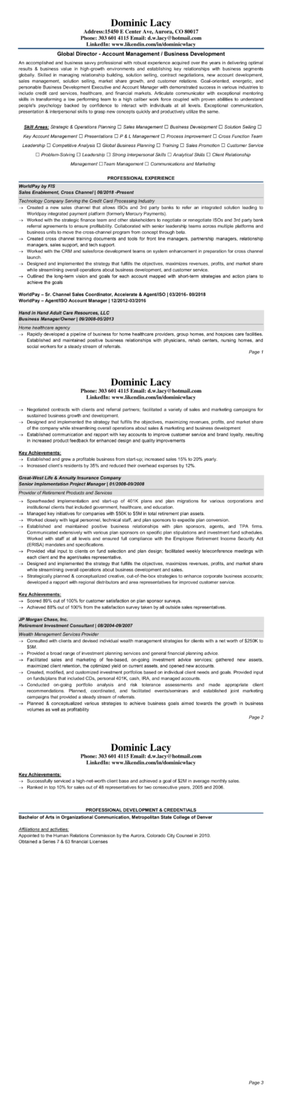 Dominic Lacy Resume - Career Growth