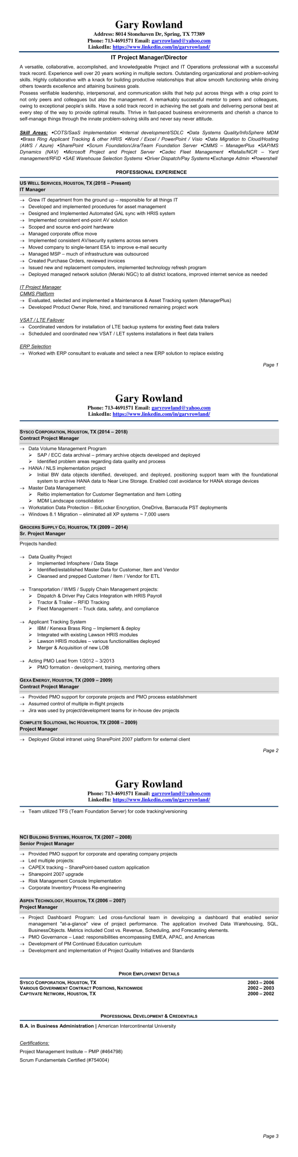 Gary Rowland Resume - Career Growth