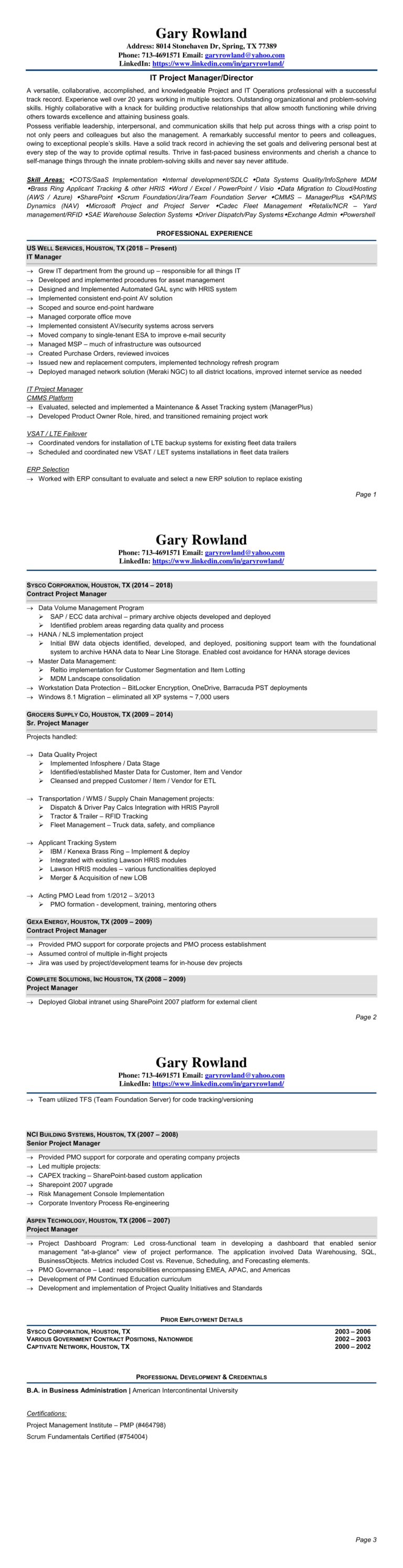 Gary Rowland Resume - Career Growth