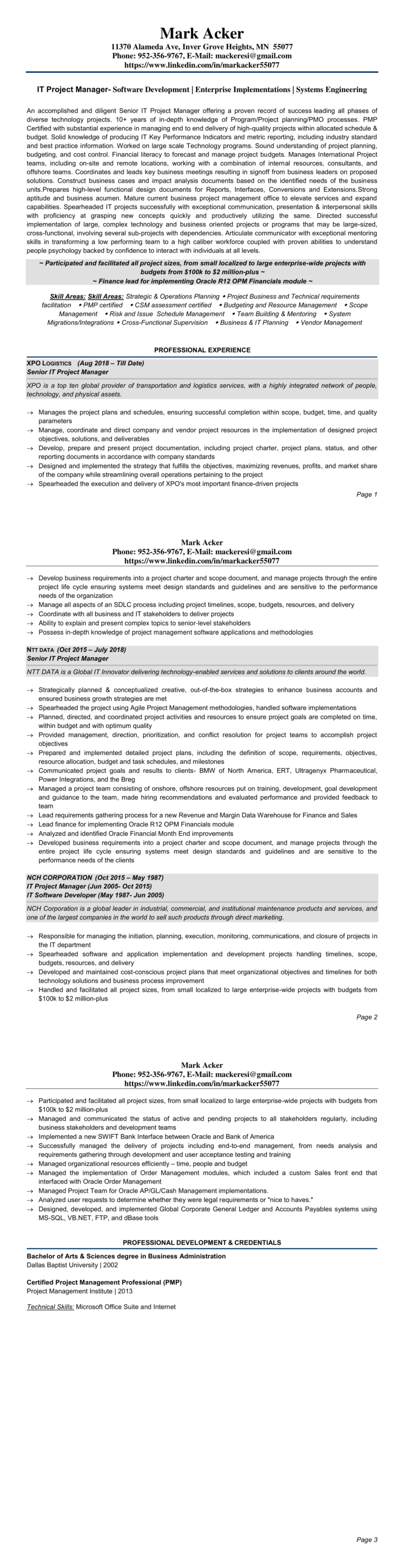 Mark Acker Resume - Career Growth