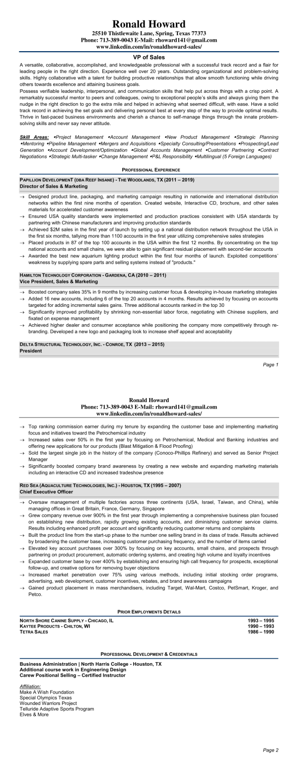 Ronald Howard Resume - Career Growth