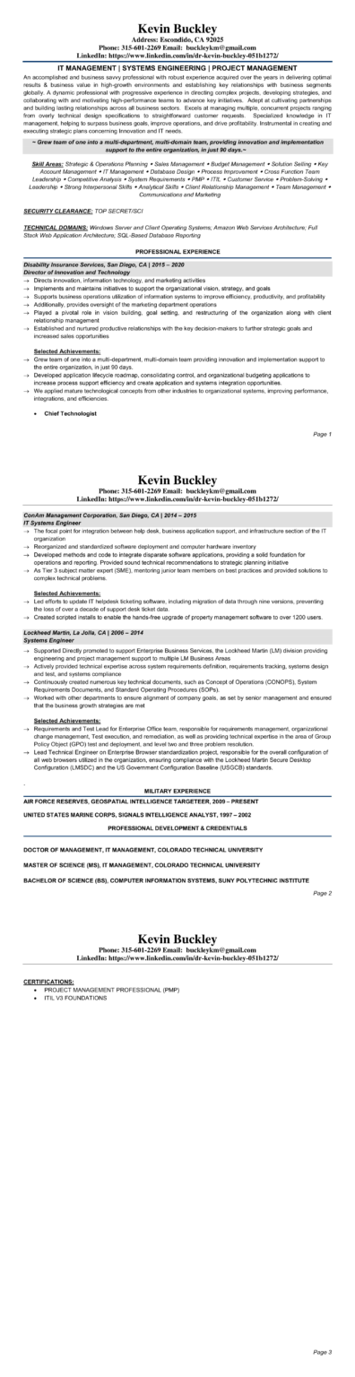 Kevin Buckley Resume - Career Growth