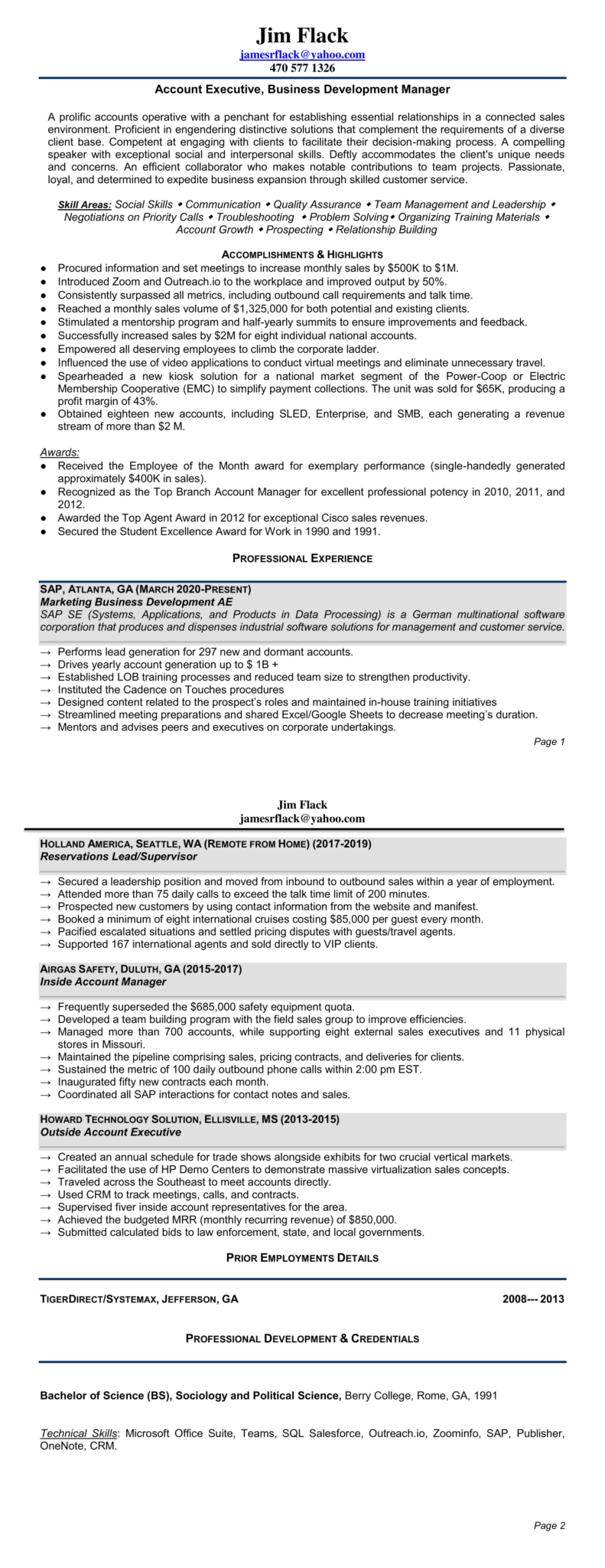 Jim Flack Resume - Career Growth