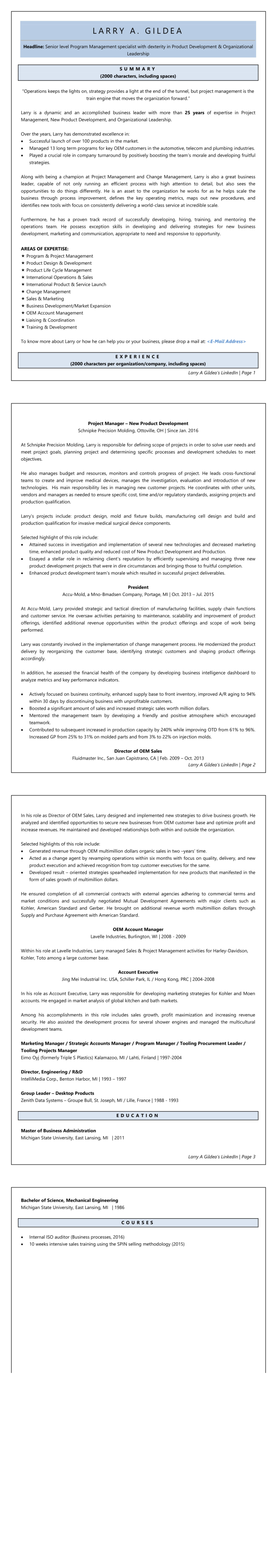 Larry Gildea Resume - Career Growth