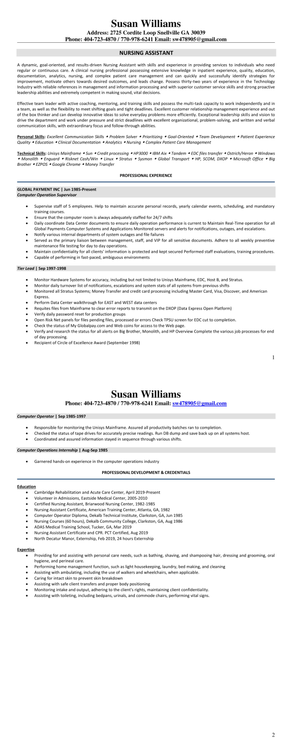 Susan Williams Resume - Career Growth