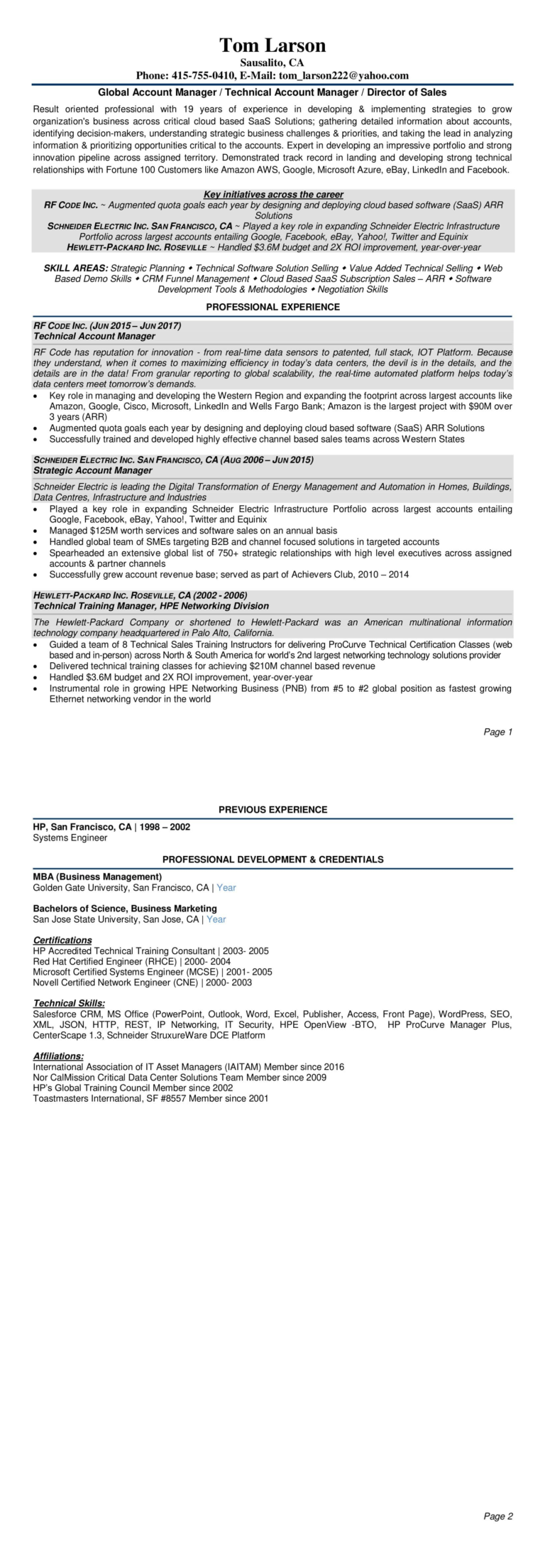 Tom Larson Resume - Career Growth