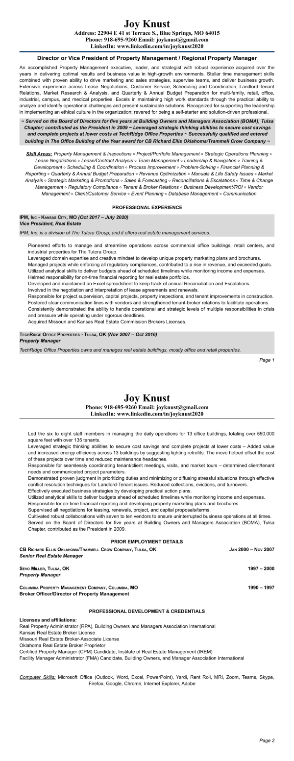 Joy Knust Resume - Career Growth