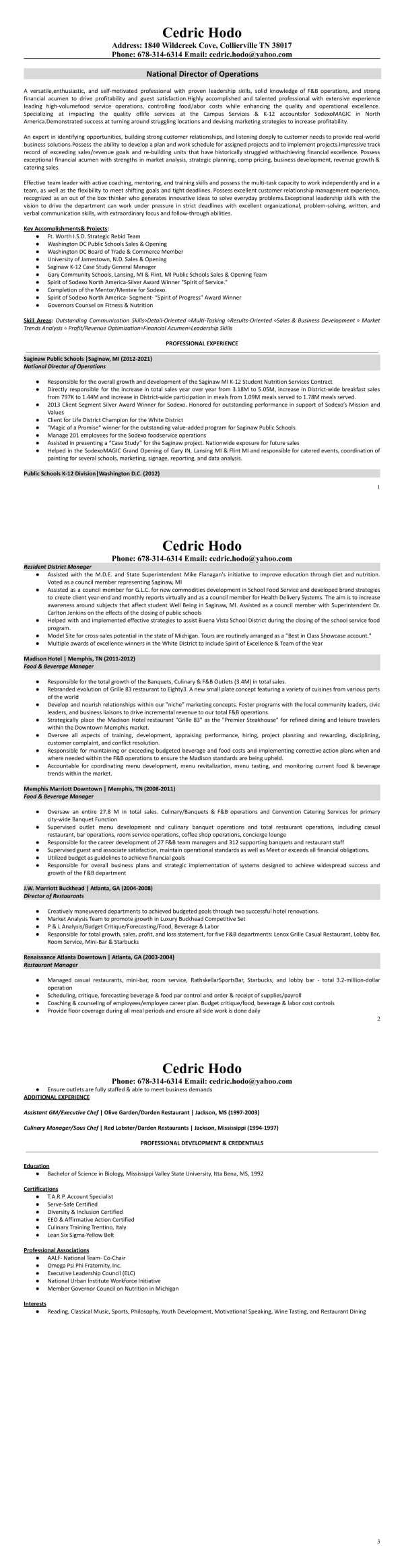 Cedric Hodo Resume - Career Growth