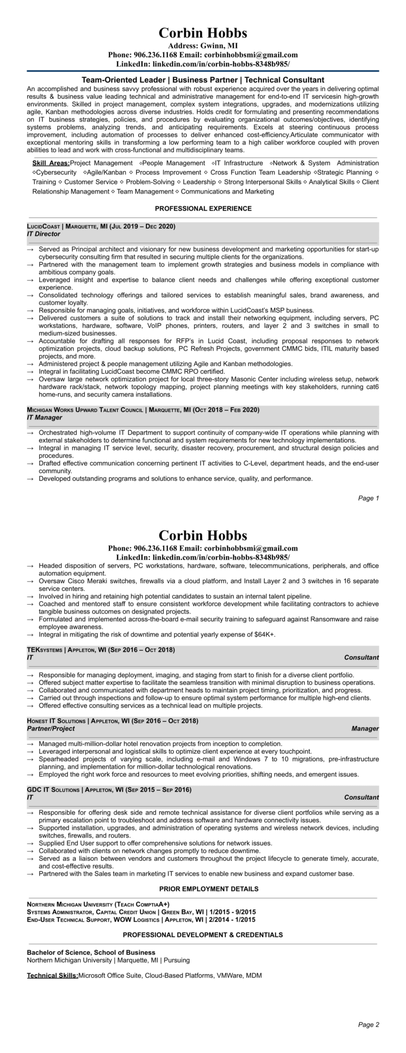 Corbin Hobbs Resume - Career Growth