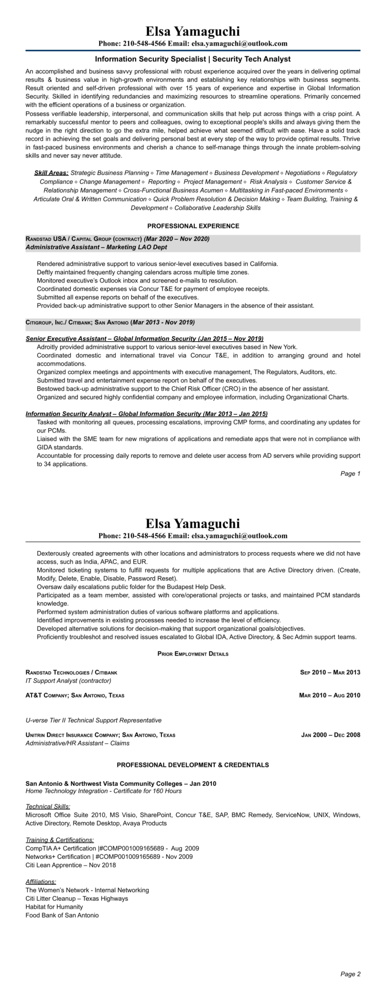 Elsa Yamaguchi Resume - Career Growth