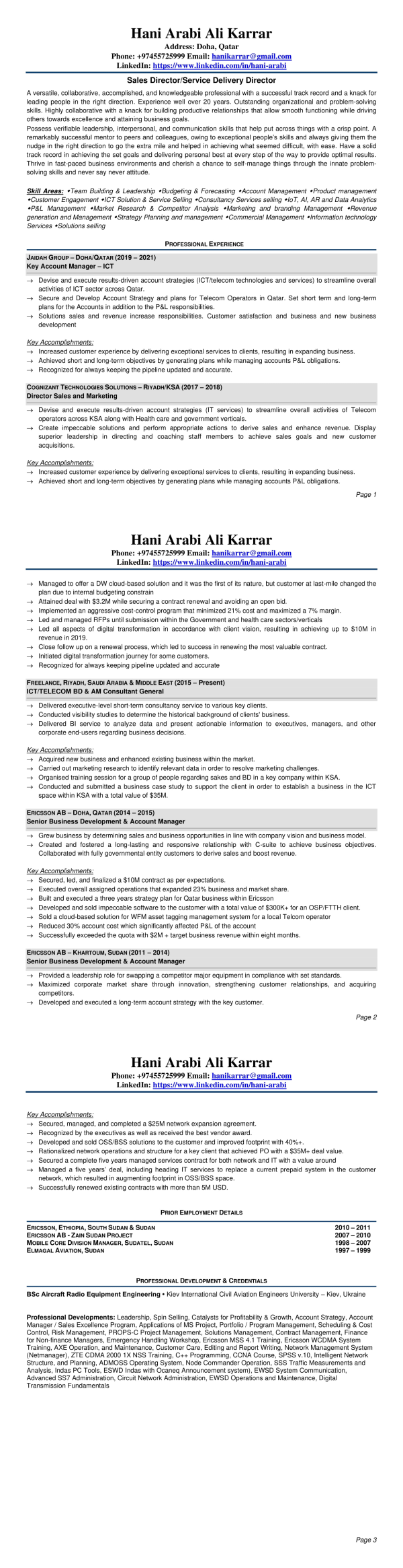 Hani Arabi Ali Karrar Resume - Career Growth