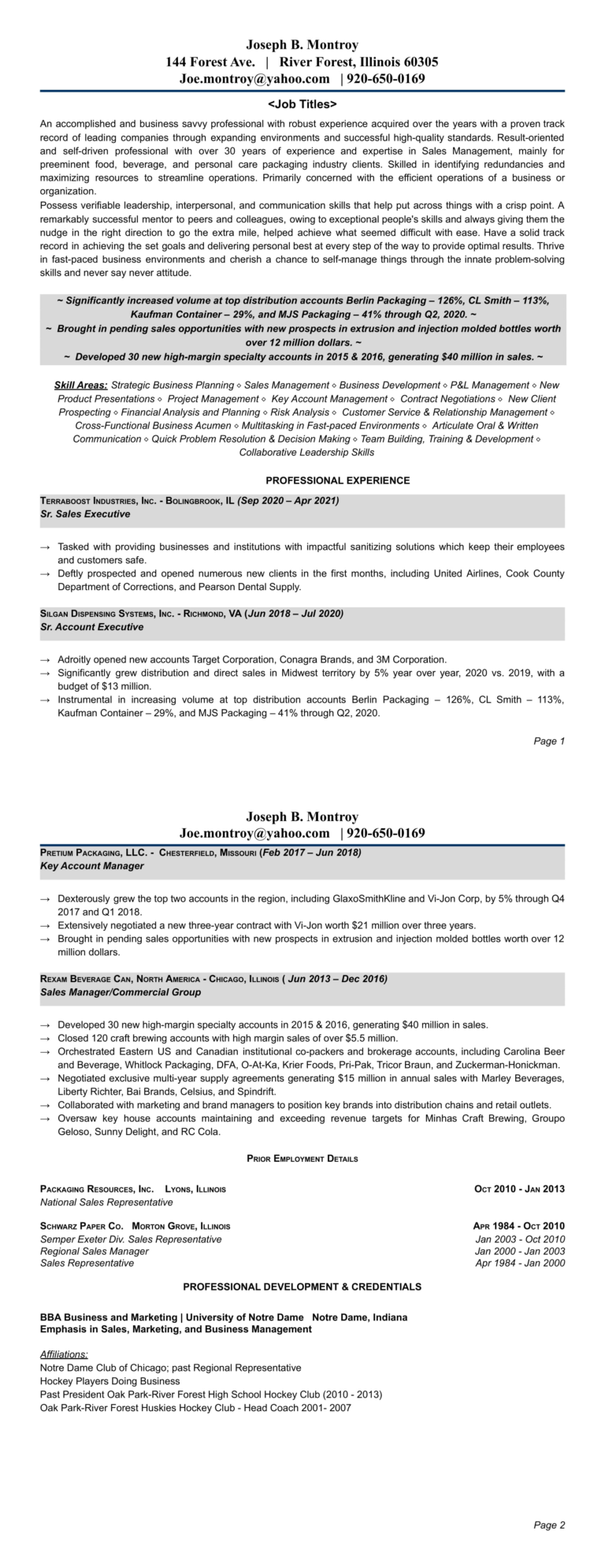Joseph B. Montroy Resume - Career Growth