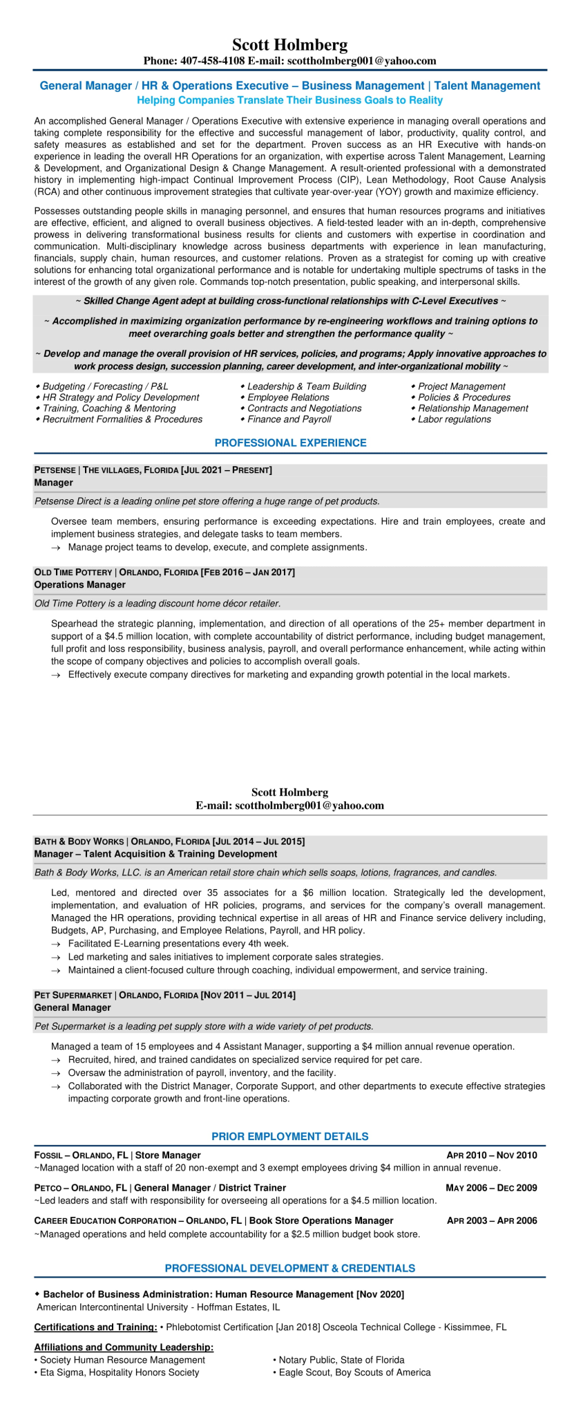 Scott Holmberg Resume - Career Growth