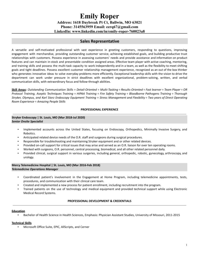 Emily Roper Resume - Career Growth