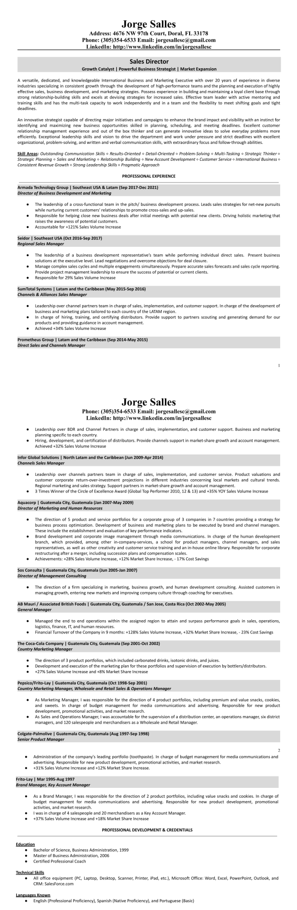 Jorge Salles Resume - Career Growth