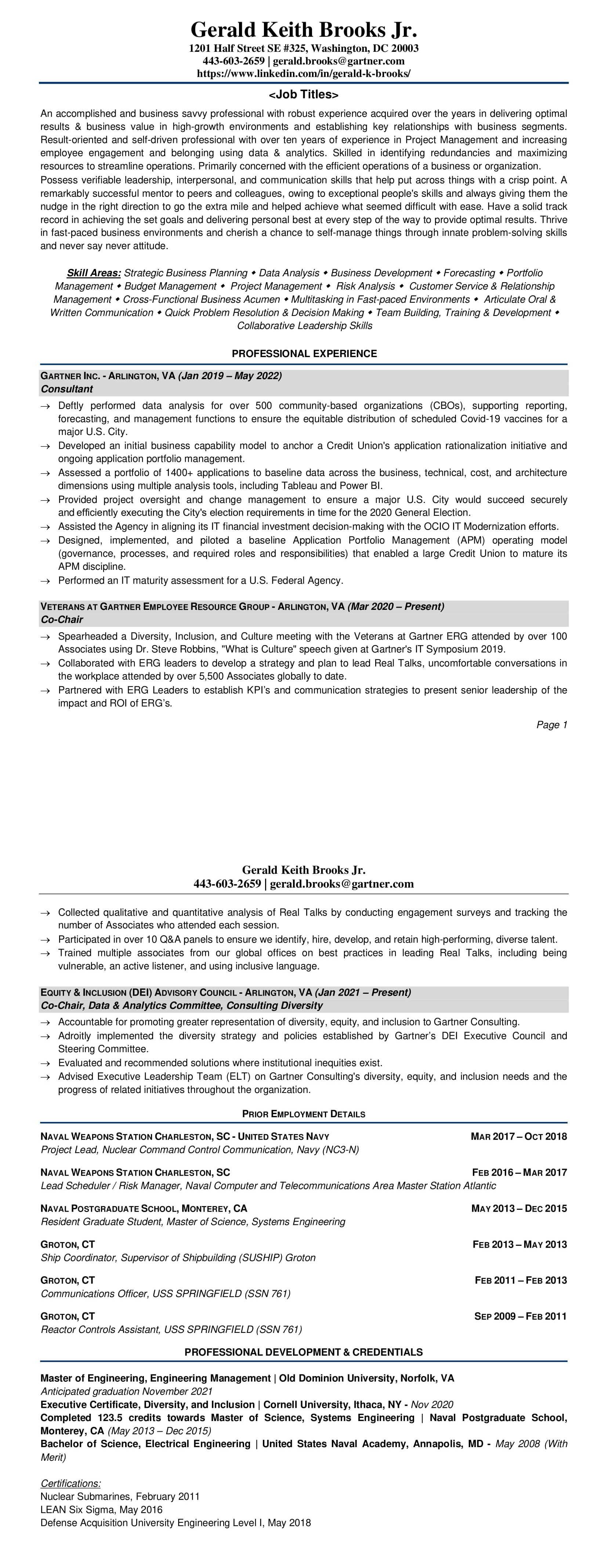 Gerald Keith Brooks Resume - Career Growth