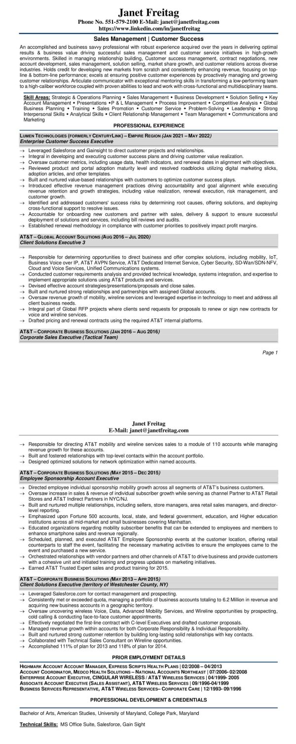 Janet Freitag Resume - Career Growth