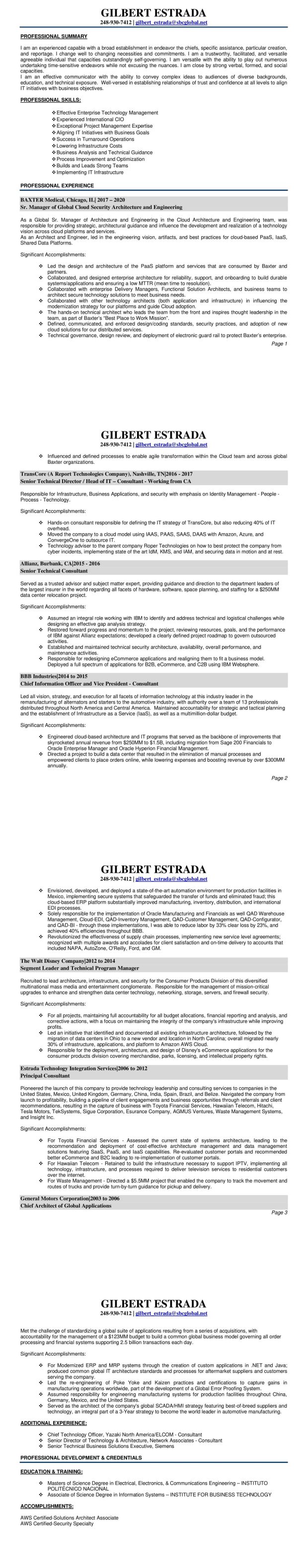 Gilbert Estrada Resume - Career Growth