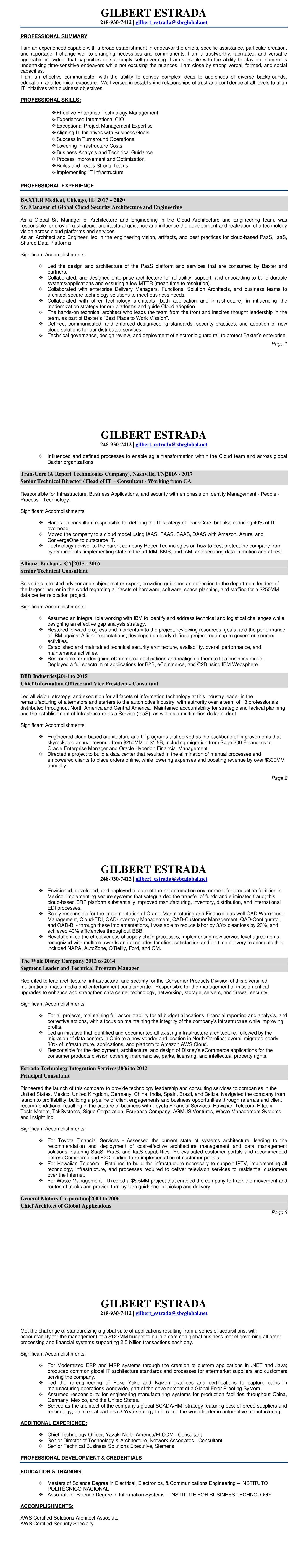 Gilbert Estrada Resume - Career Growth