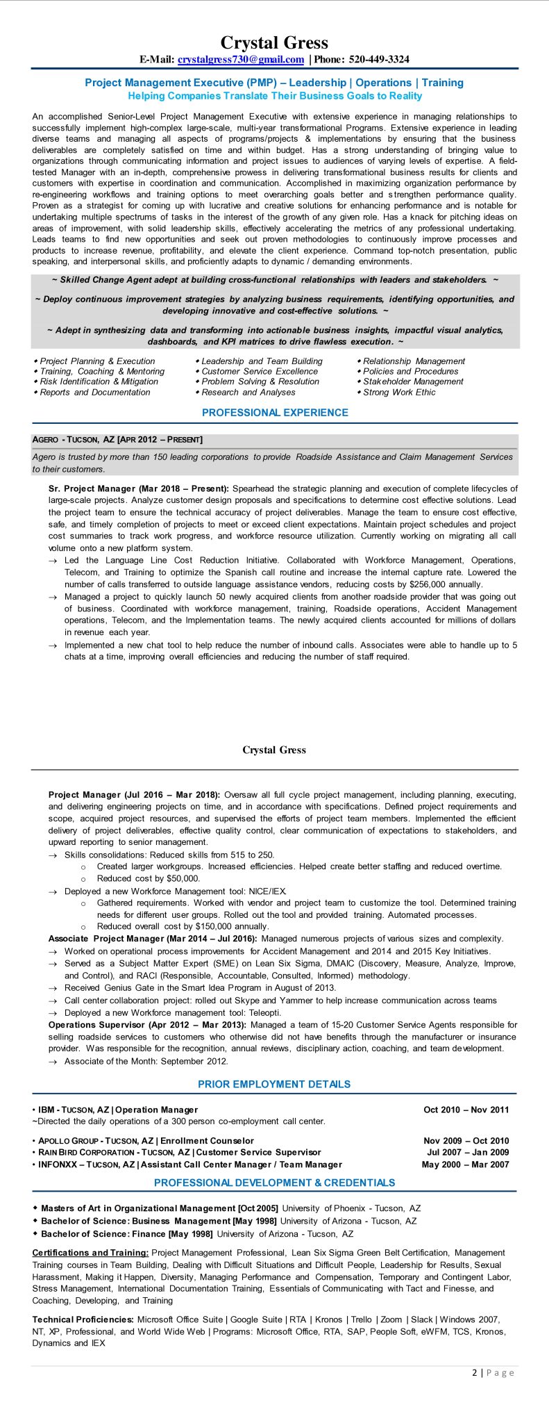 Crystal Gress Resume - Career Growth