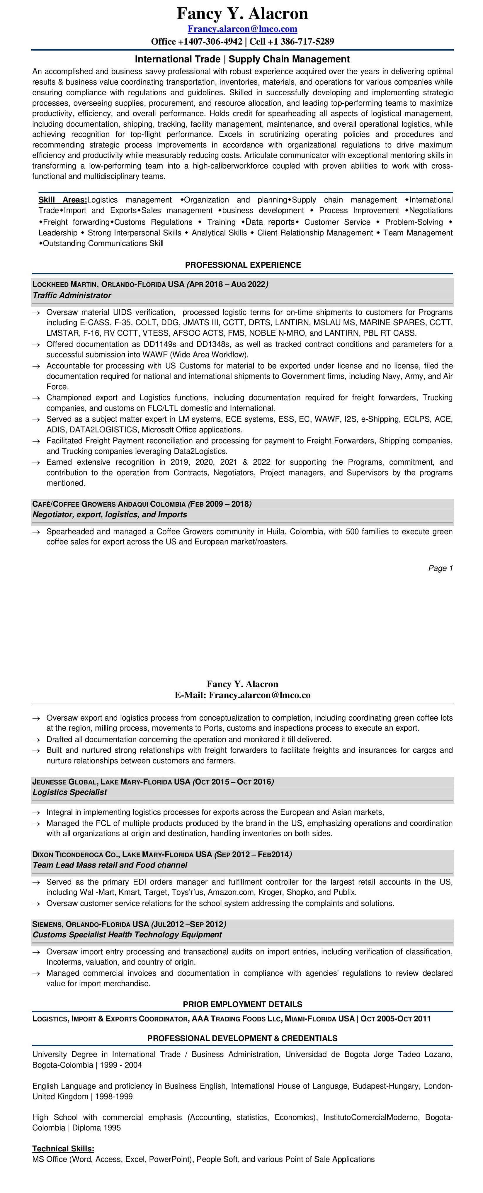 Fancy Alacron Resume - Career Growth