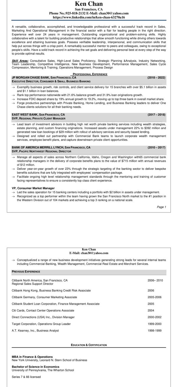 Ken Chan Resume - Career Growth