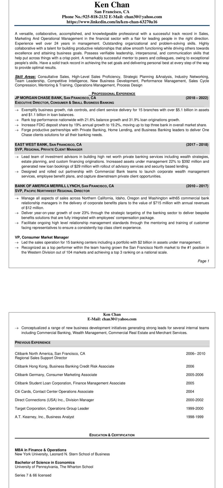 Ken Chan Resume - Career Growth