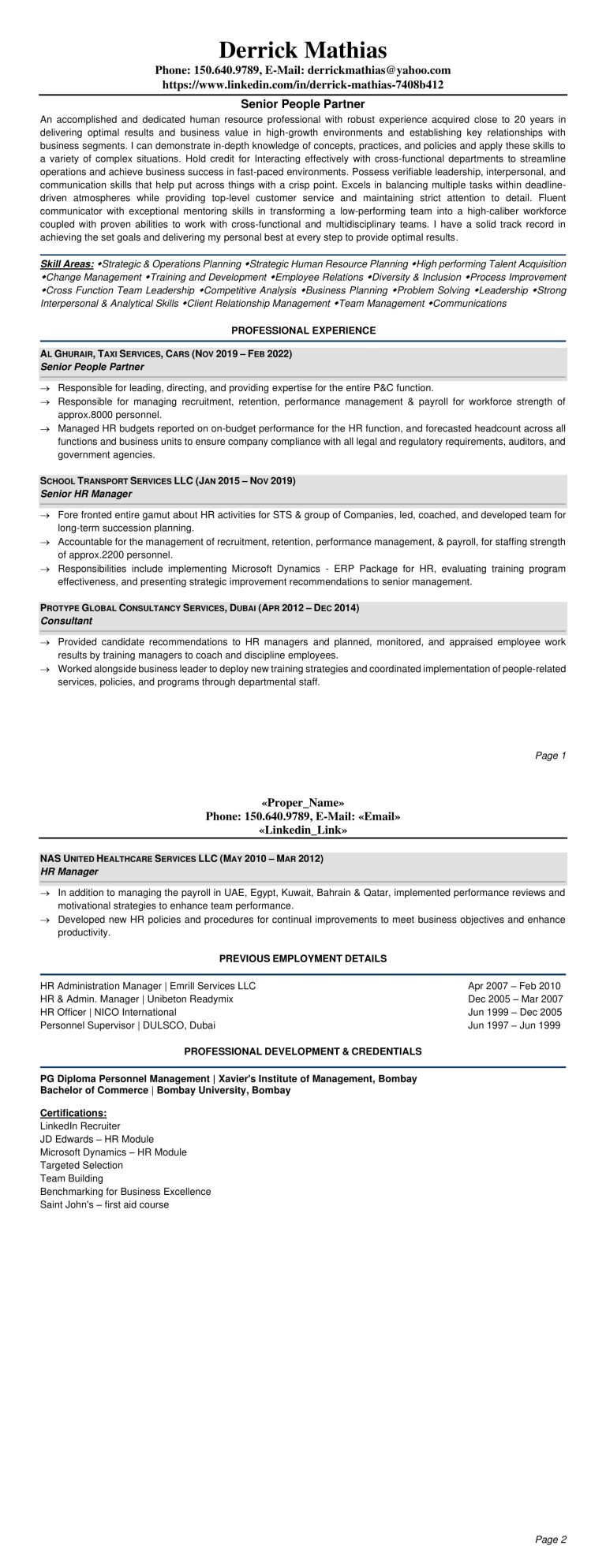 Derrick Mathias Resume - Career Growth