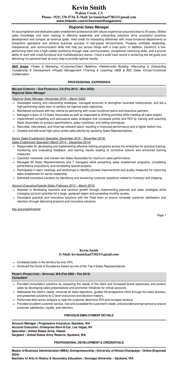 Kevin Smith Resume - Career Growth