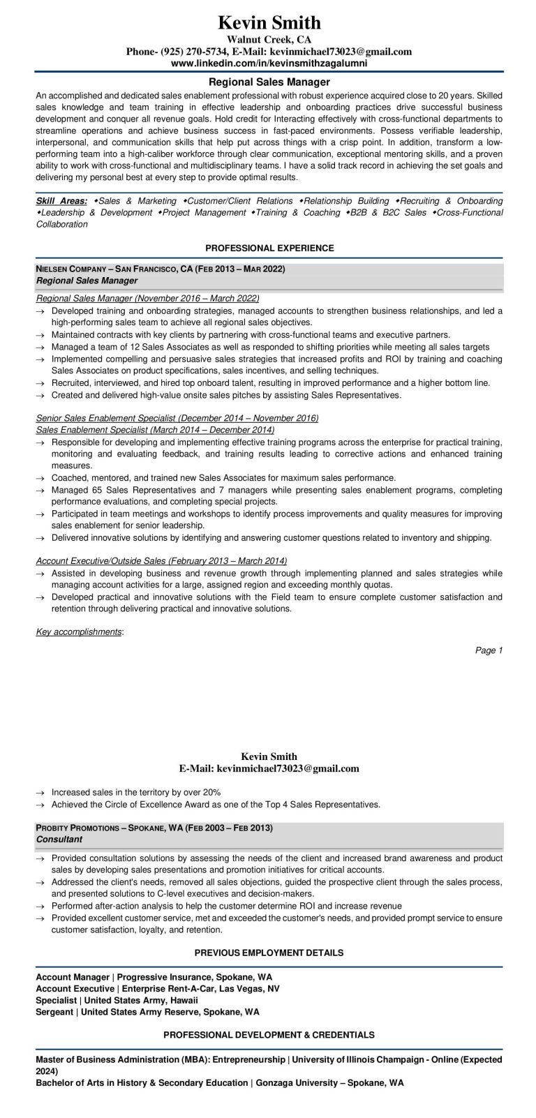 Kevin Smith Resume - Career Growth