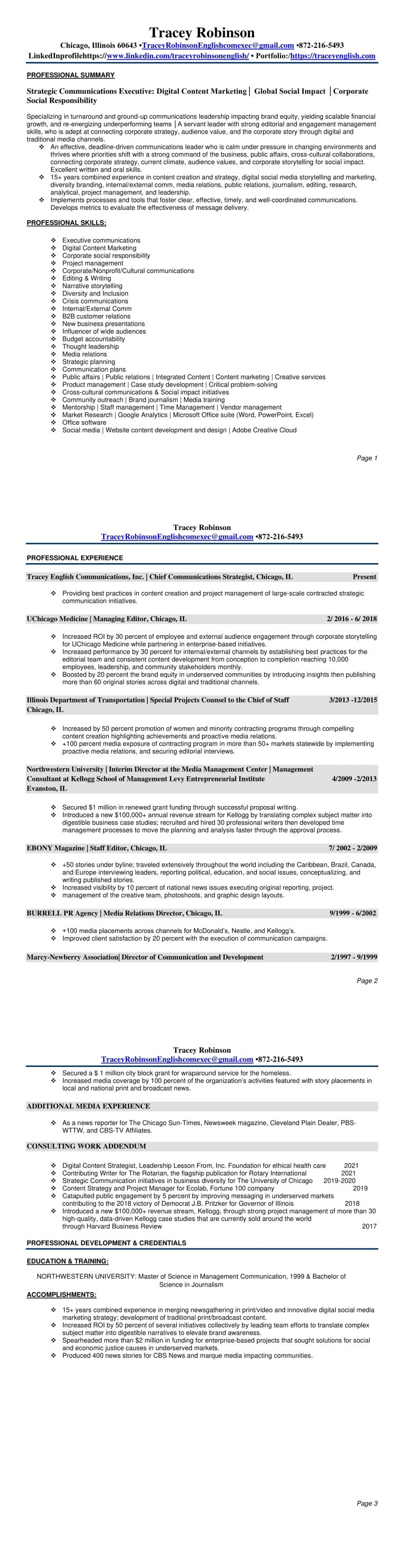 Tracey Robinson Resume - Career Growth
