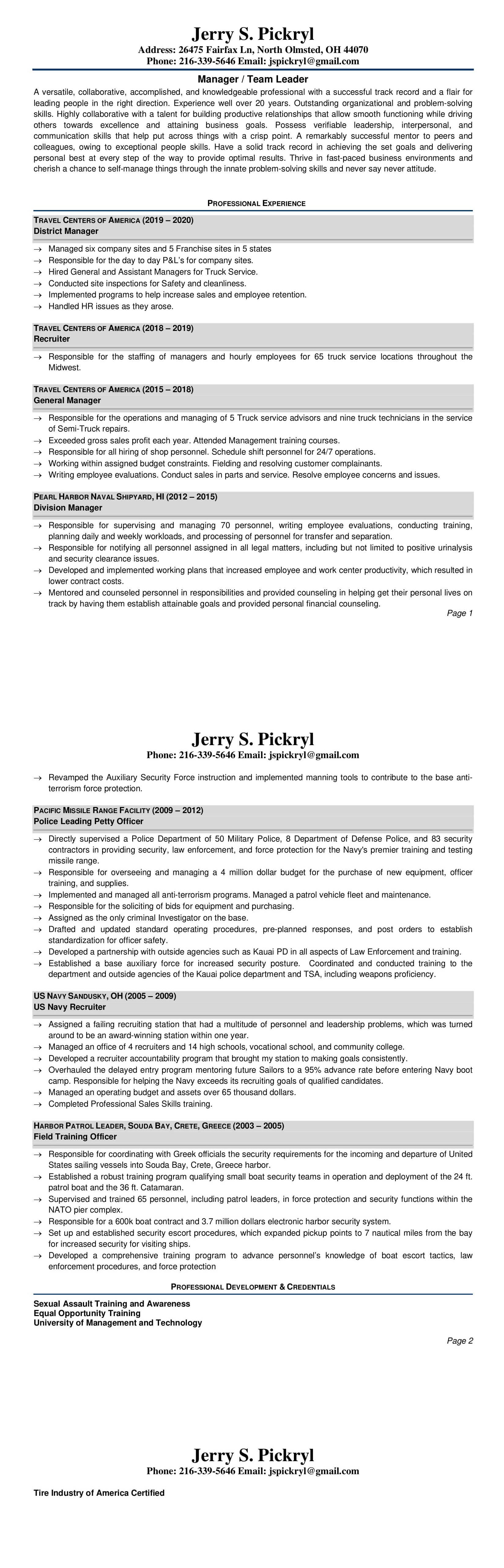 Jerry Pickryl Resume - Career Growth