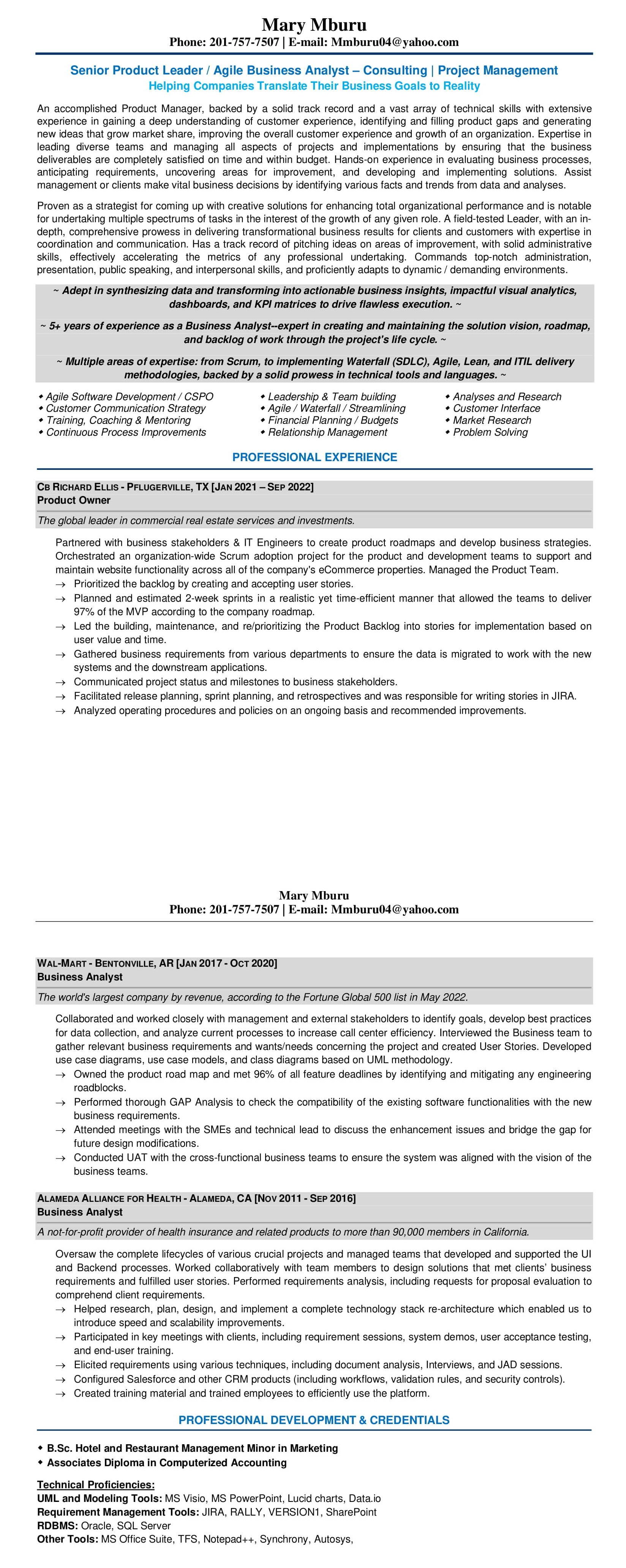 Mary Mburu Resume - Career Growth