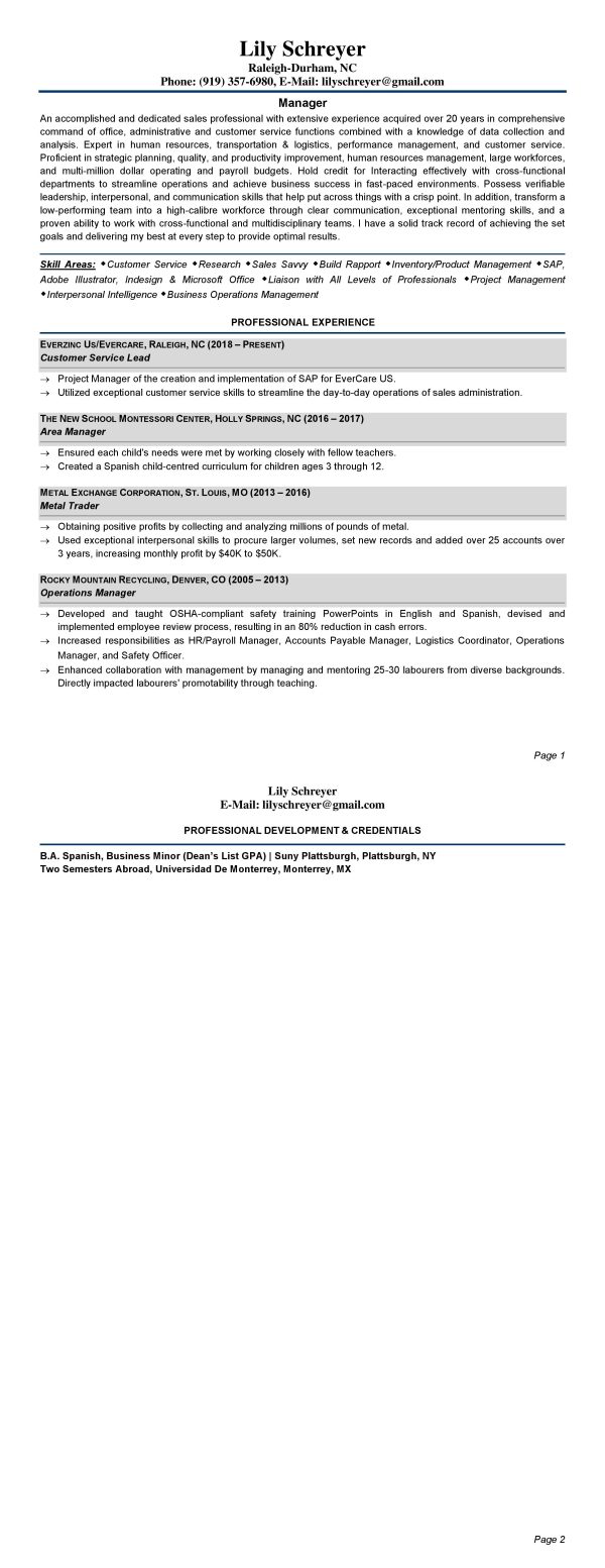 Lily Schreyer Resume - Career Growth