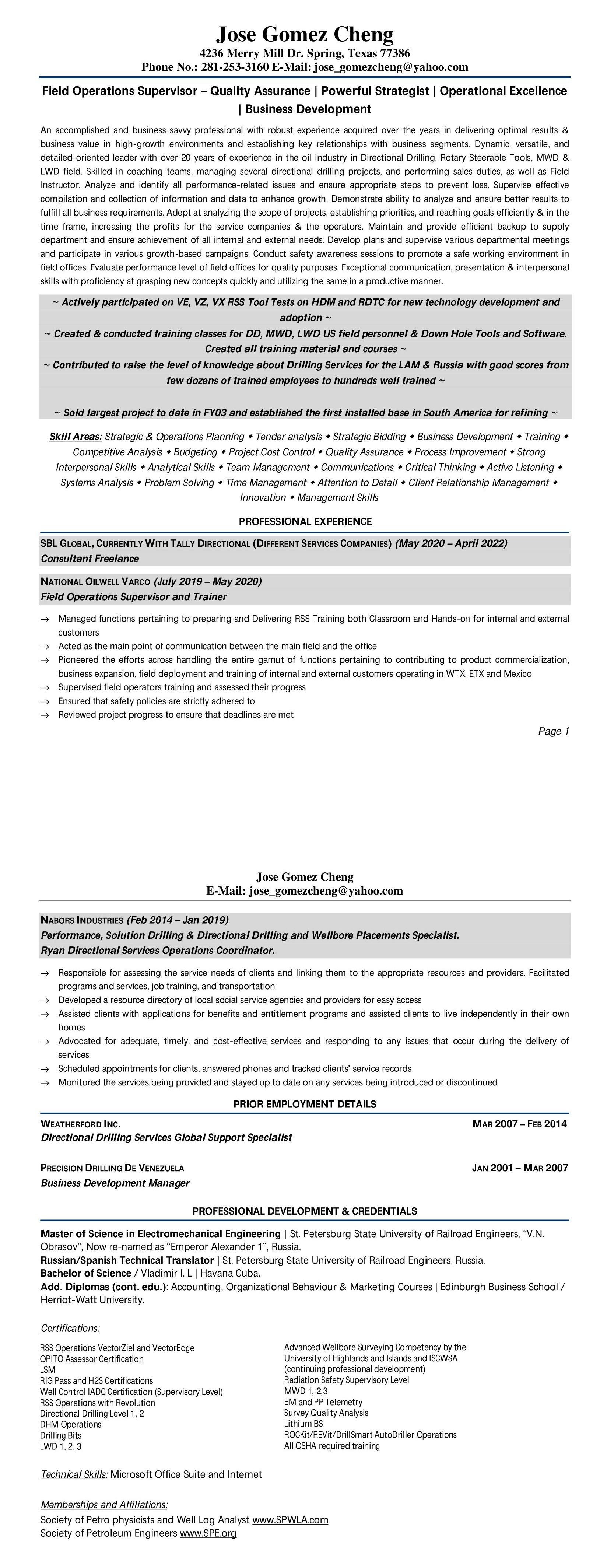 Jose Gomez Cheng Resume - Career Growth