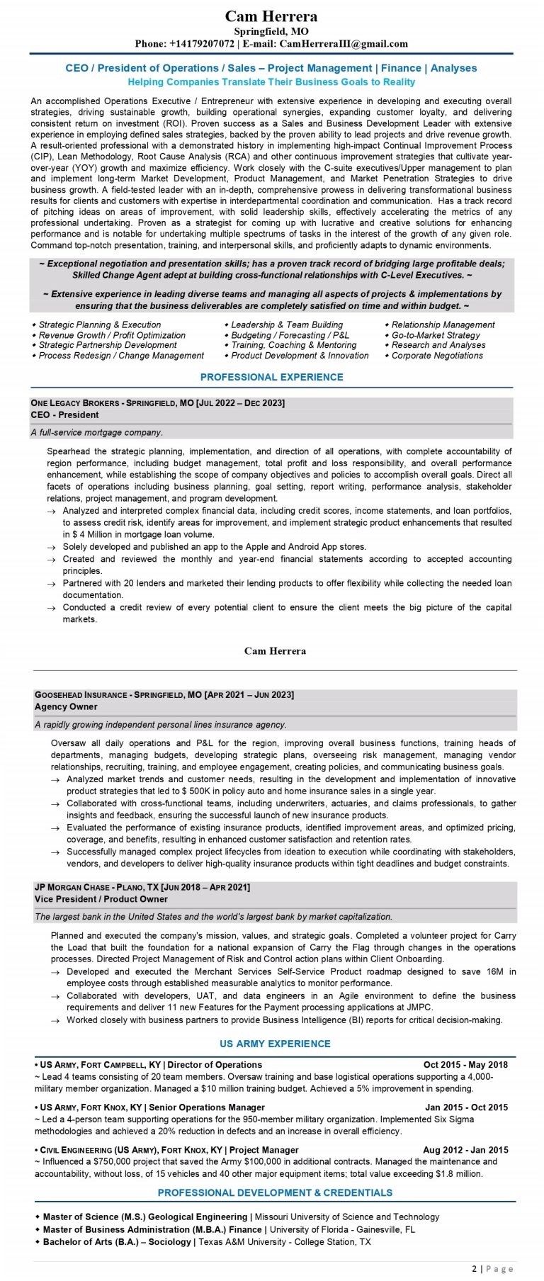 Cam Herrera Resume - Career Growth