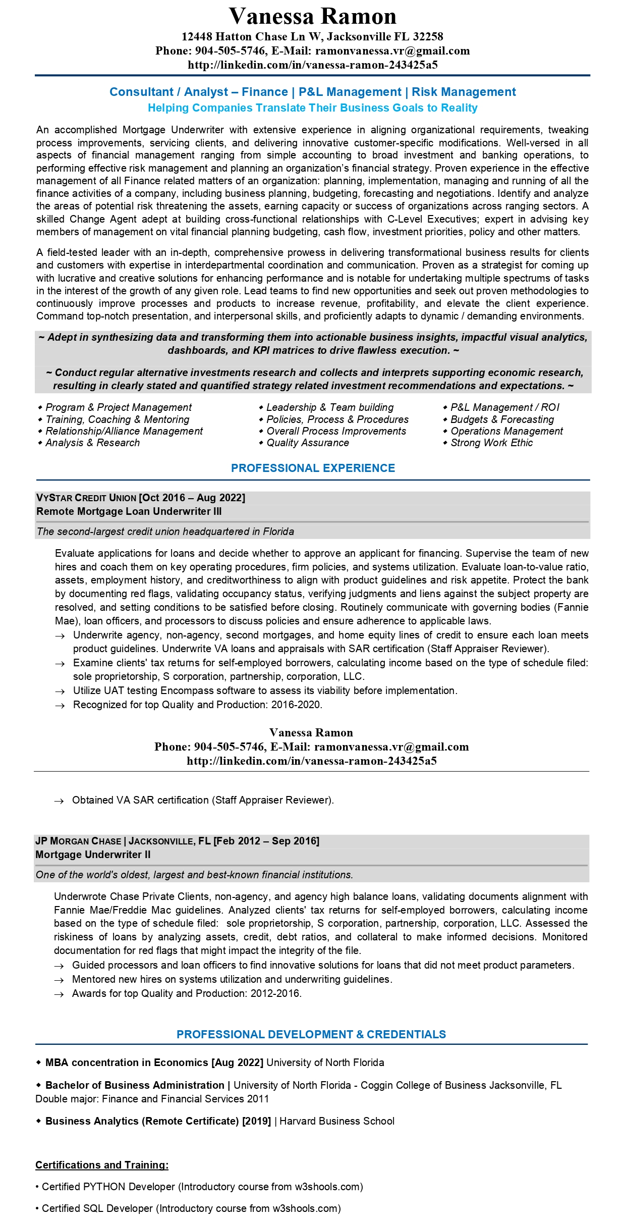 Vanessa Ramon Resume - Career Growth