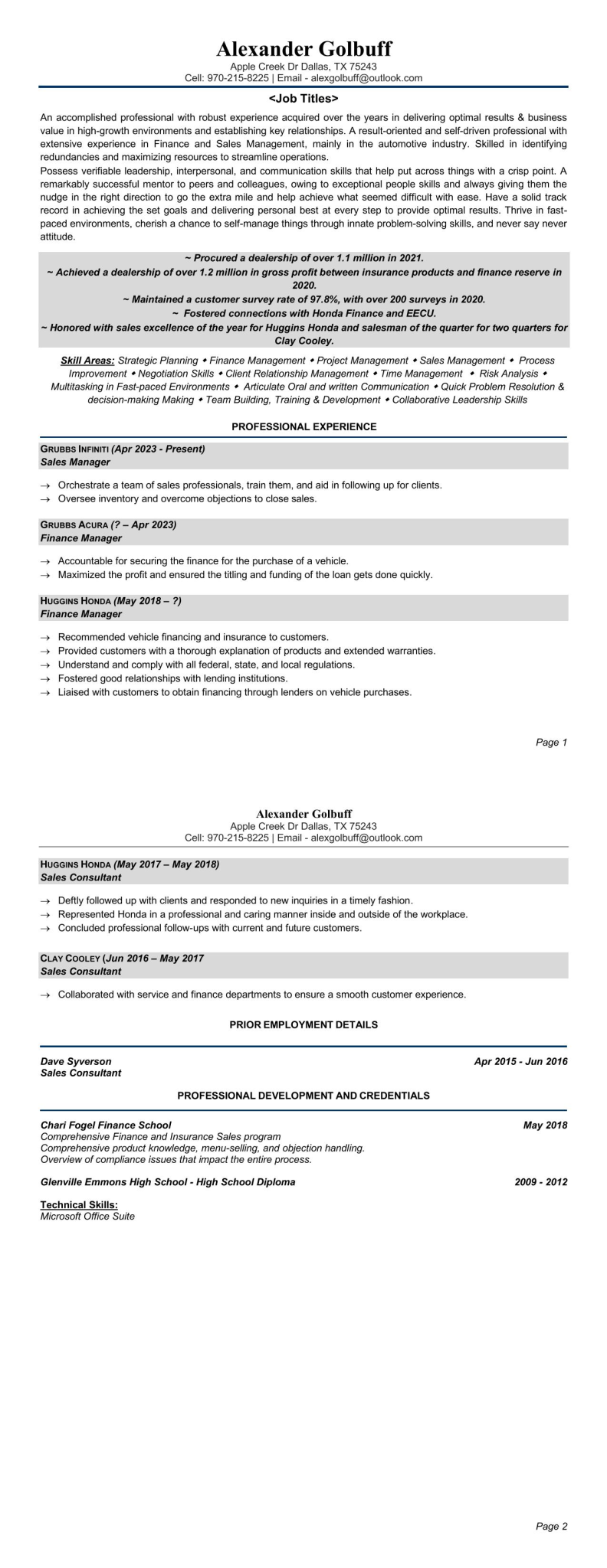 Alexander Golbuff Resume - Career Growth