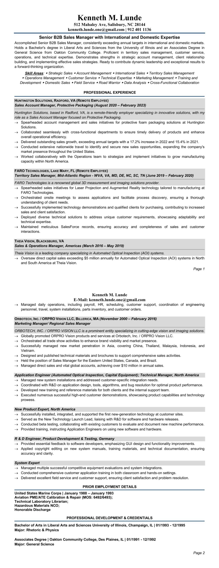 Kenneth Lunde Resume - Career Growth