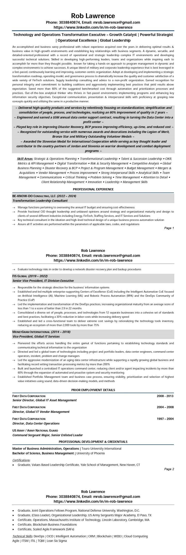 Rob Lawrence Resume - Career Growth