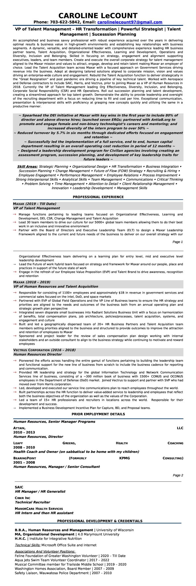 Caroline LeCount Resume - Career Growth