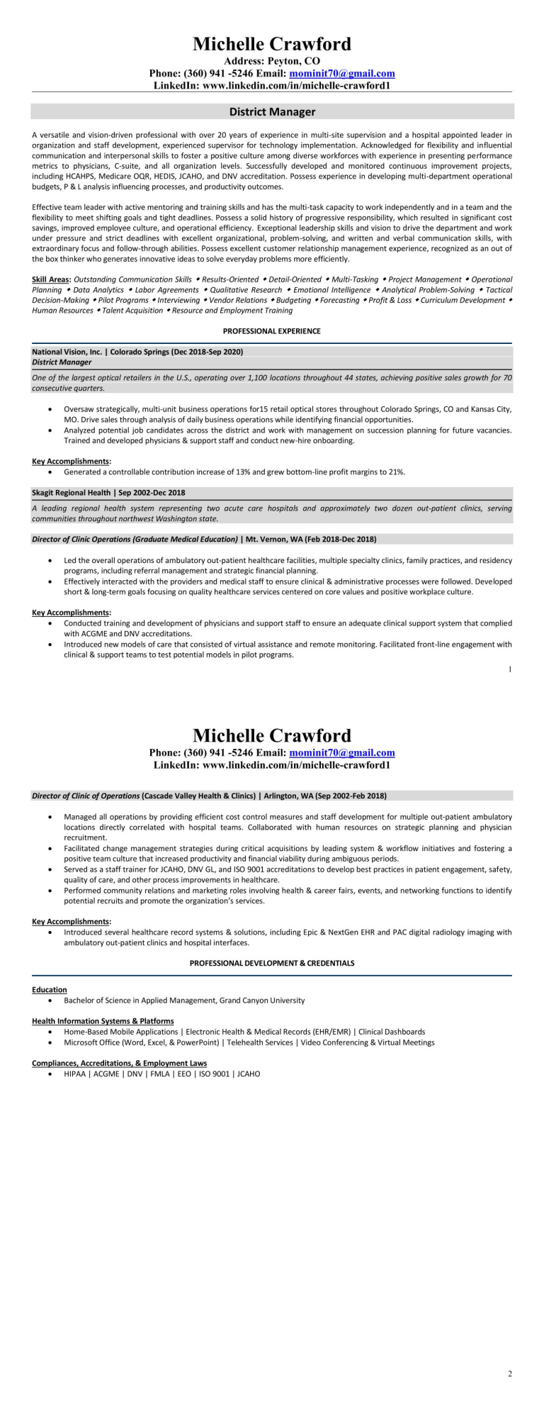 Michelle Crawford Resume - Career Growth