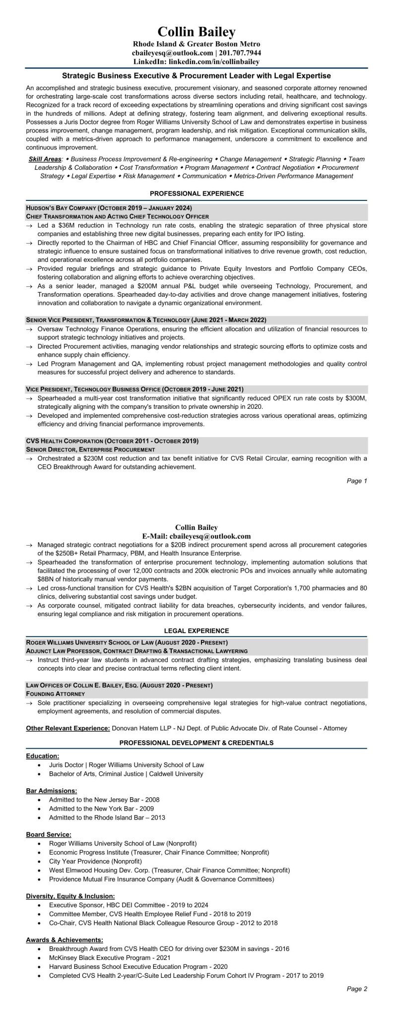 Collin Bailey Resume - Career Growth